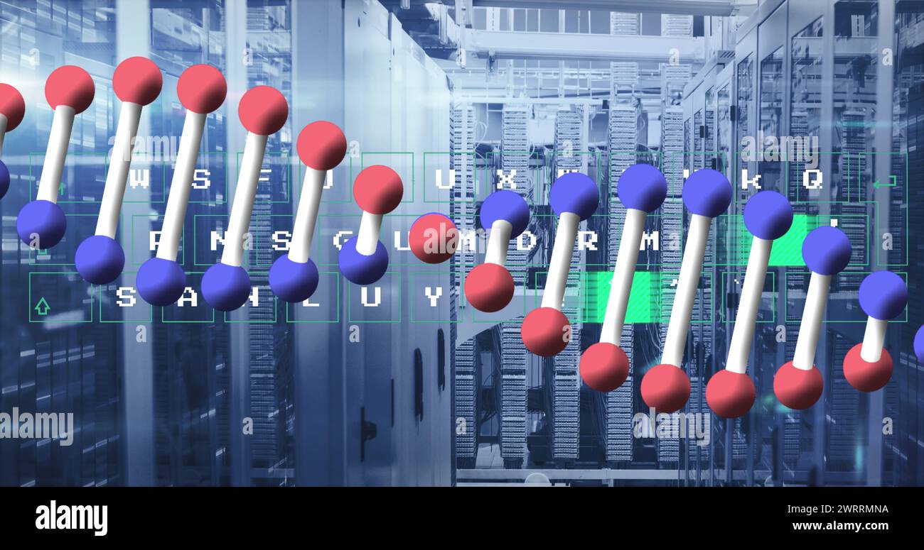 Image of dna strand, letters and data processing over computer servers Stock Photo - Alamy