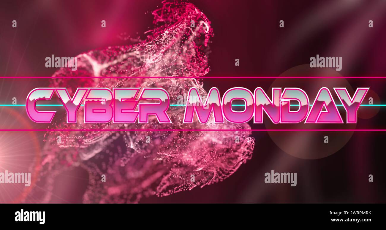 Image of cyber monday text banner against spots of light and digital ...