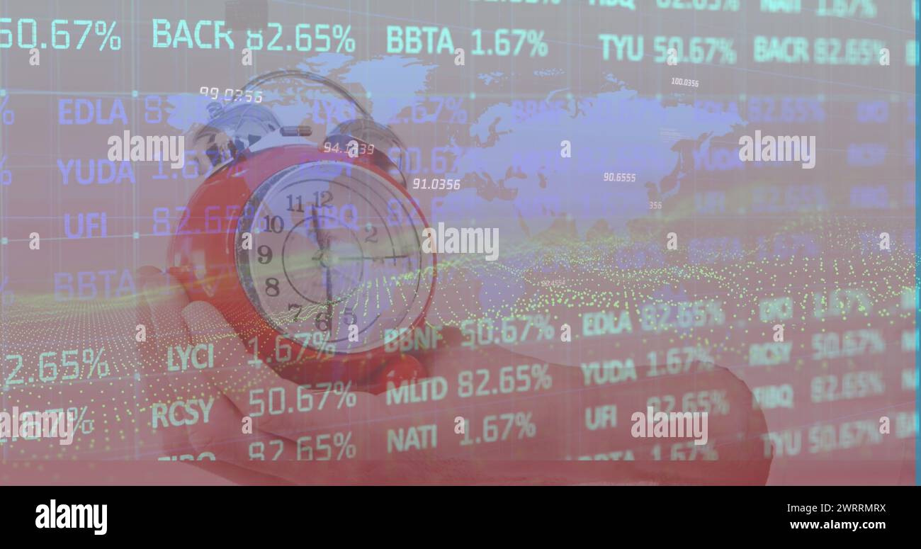 Image of data processing over hand with clock Stock Photo - Alamy