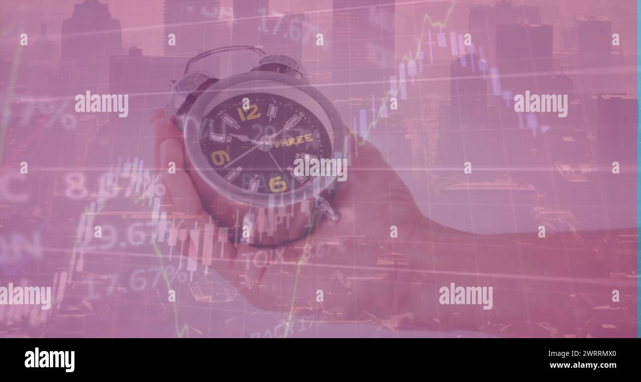 Image of financial data processing over clock Stock Photo - Alamy