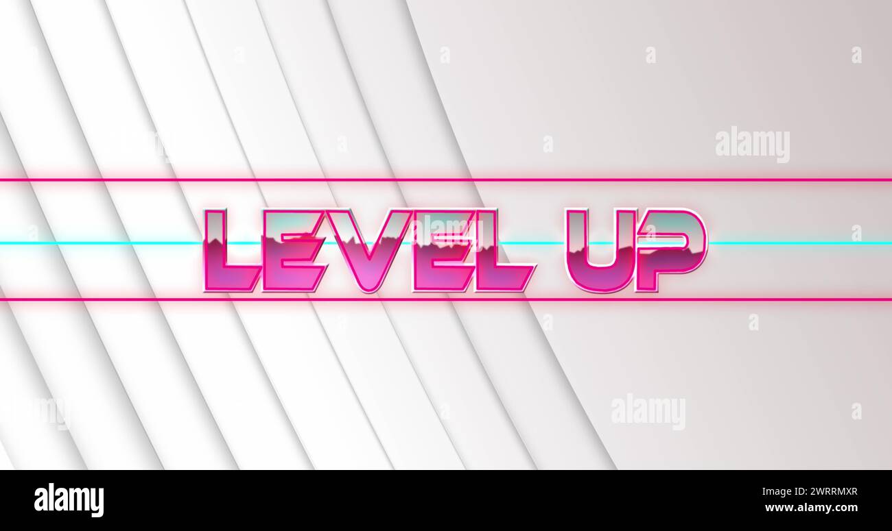 Image of level up text banner against geometric striped textured ...