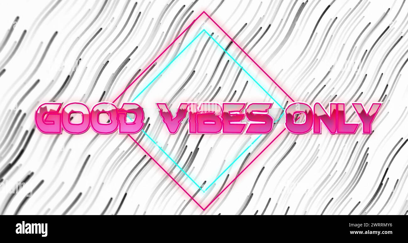 Image of good vibes only text over neon banner against wavy lines in ...