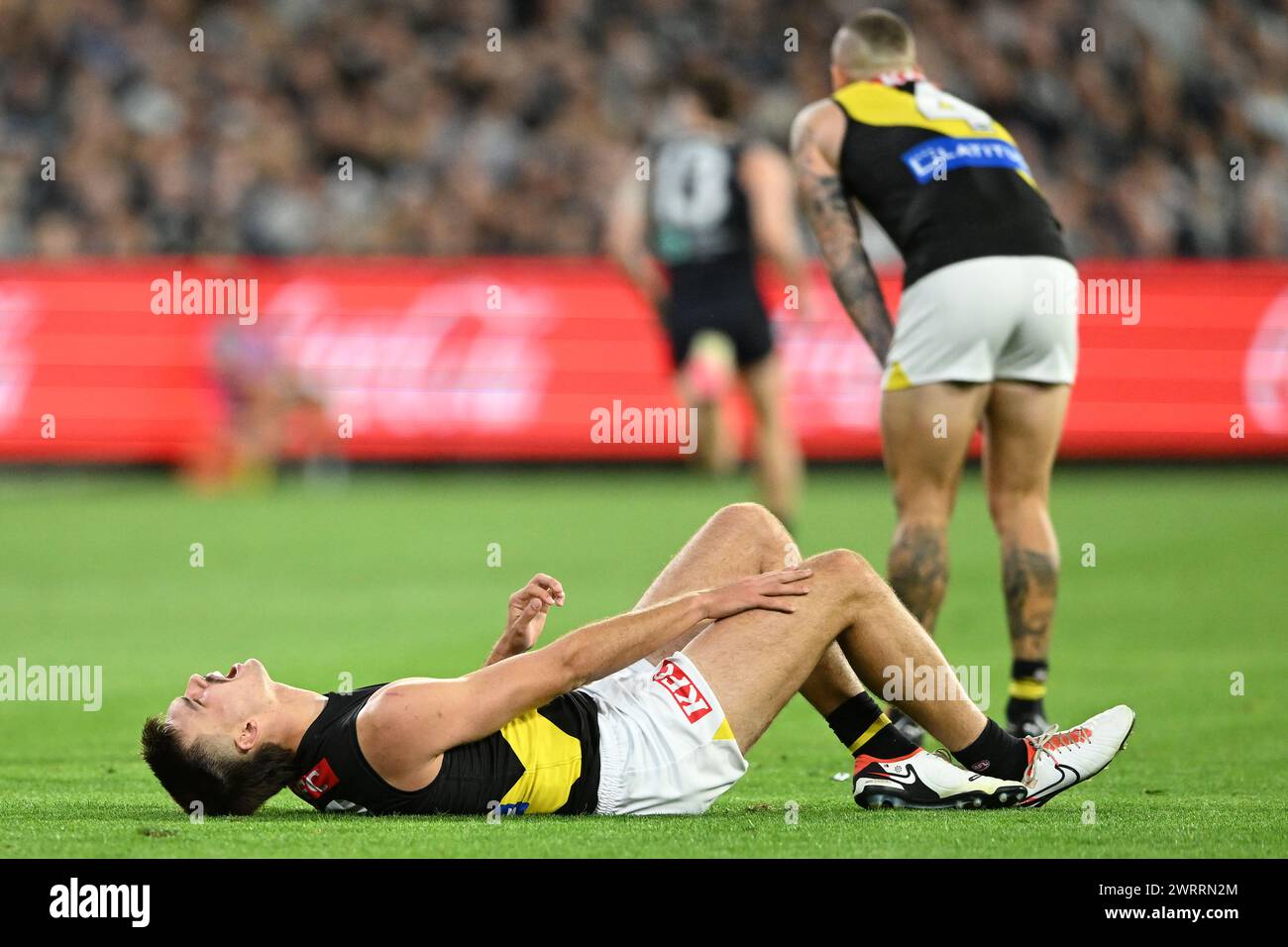 Melbourne, Australia. 14th Mar, 2024. Josh Gibcus of Richmond reacts ...