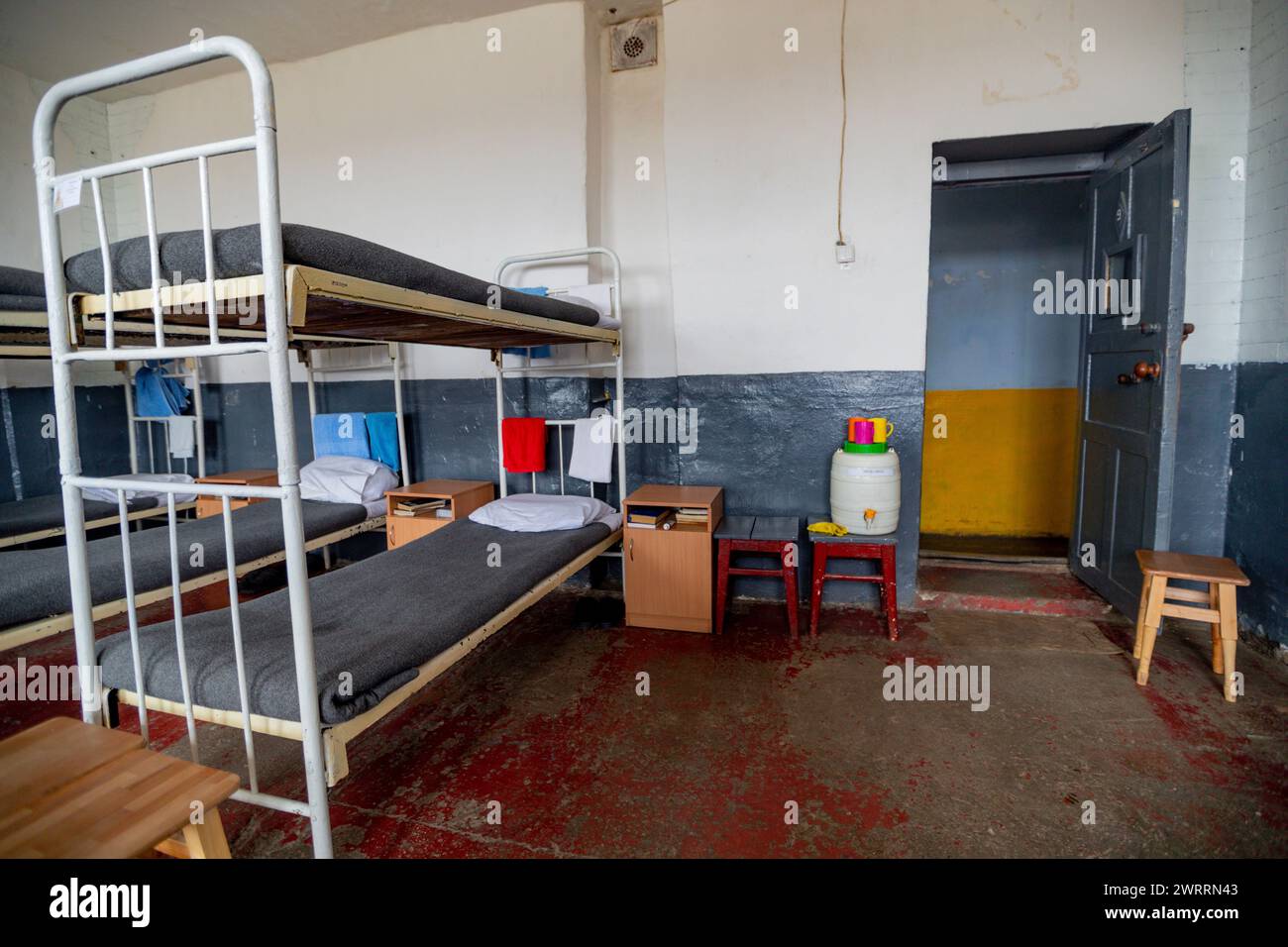 UKRAINE - MARCH 17, 2024 - Separate beds are seen in a common room of a ...