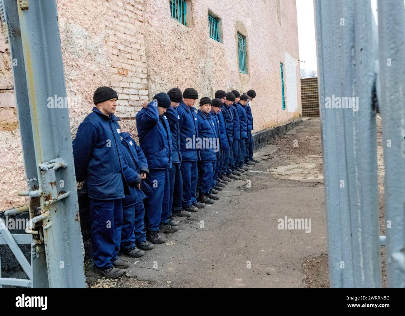 UKRAINE - MARCH 17, 2024 - Russian POWs in blue uniforms line up in ...