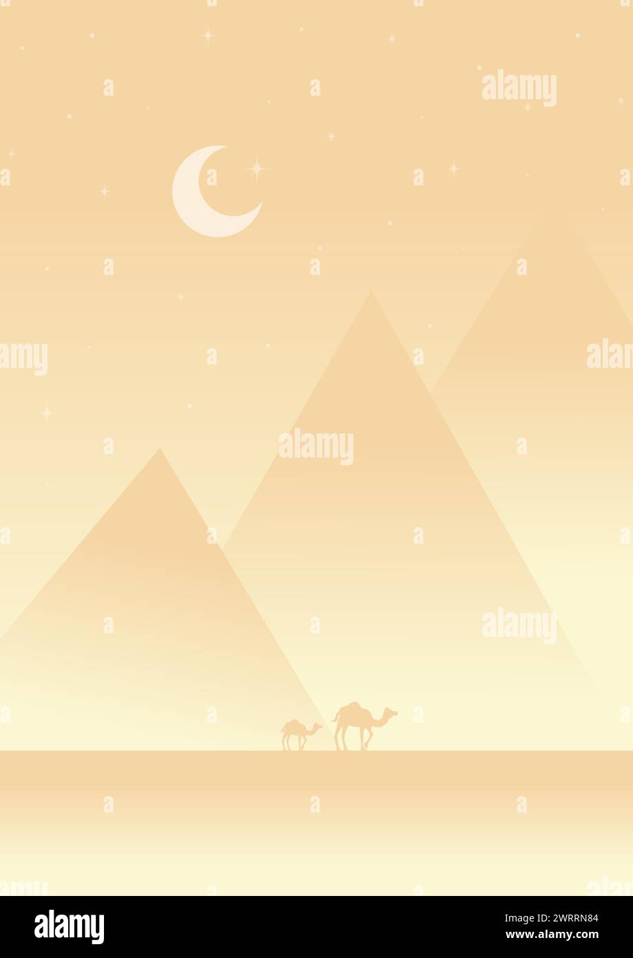 Desert night landscape illustration. Beige night pyramids illustration ...