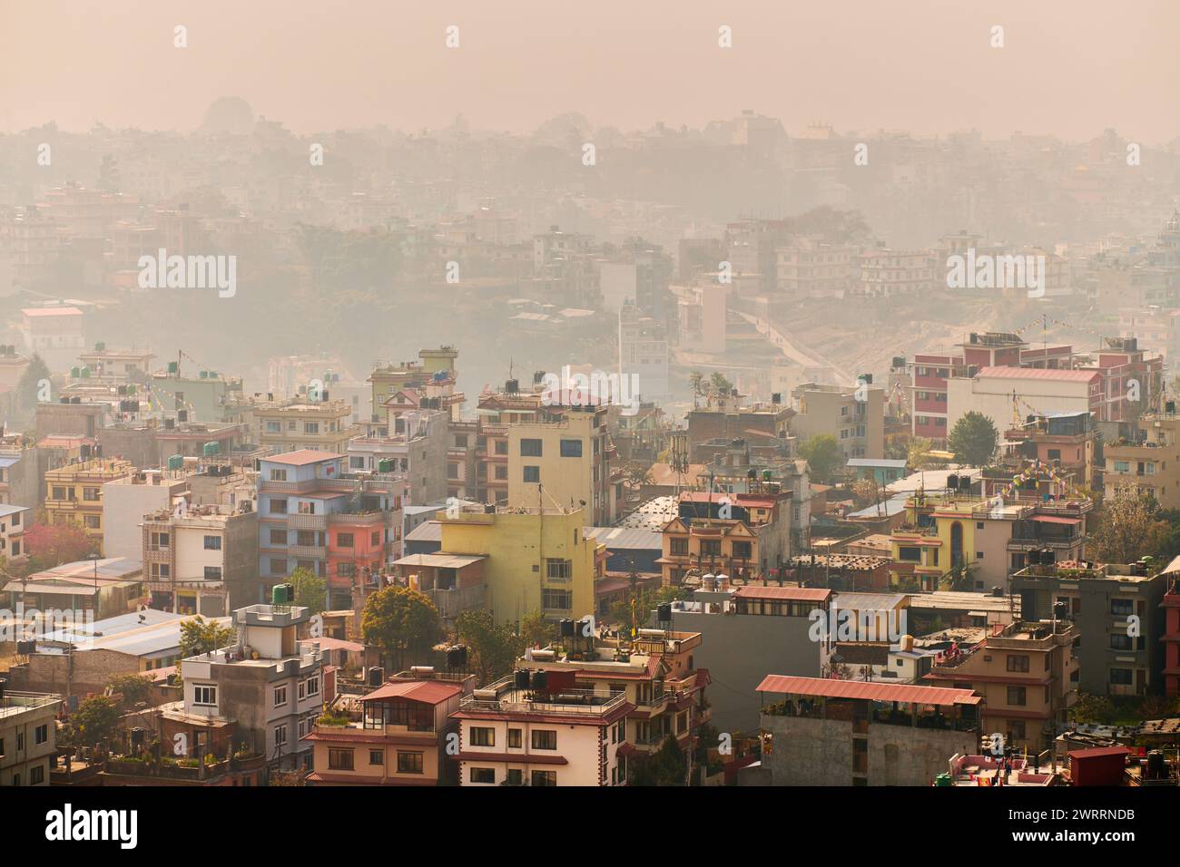 View of Kathmandu capital of Nepal from mountain through urban haze ...