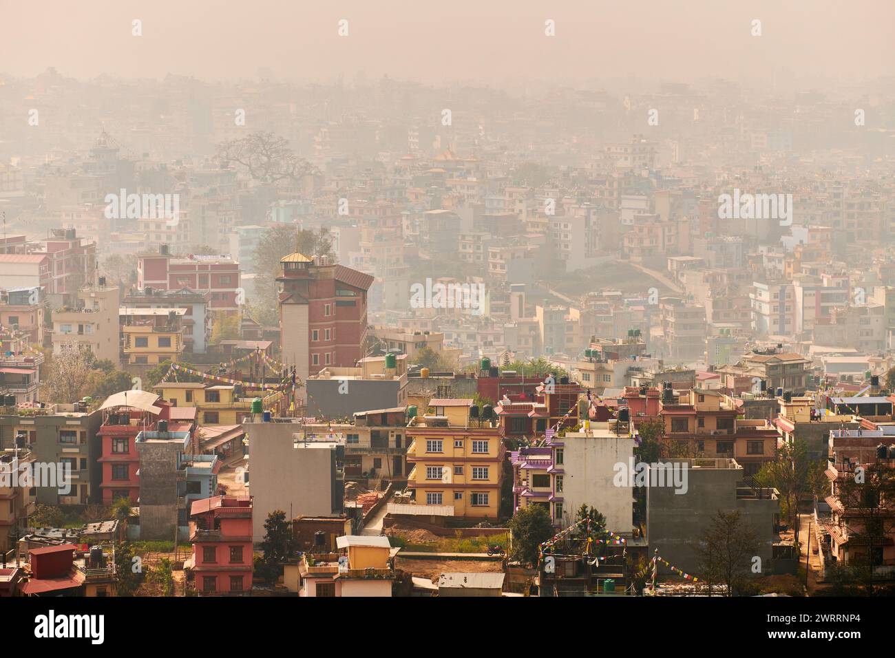 View of Kathmandu capital of Nepal from mountain through urban haze ...
