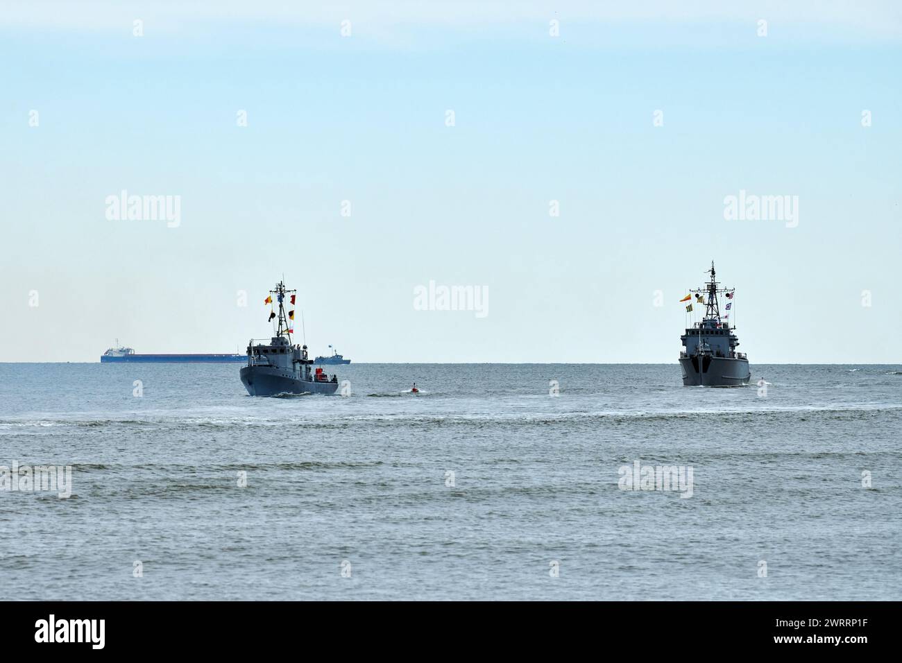 Flotilla of Russian warships sailing toward military target, armed ...