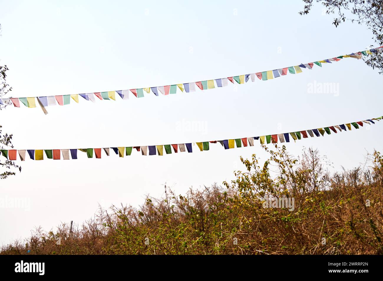 Colorful Tibetan prayer flags flutter ancient prayers into serene ...