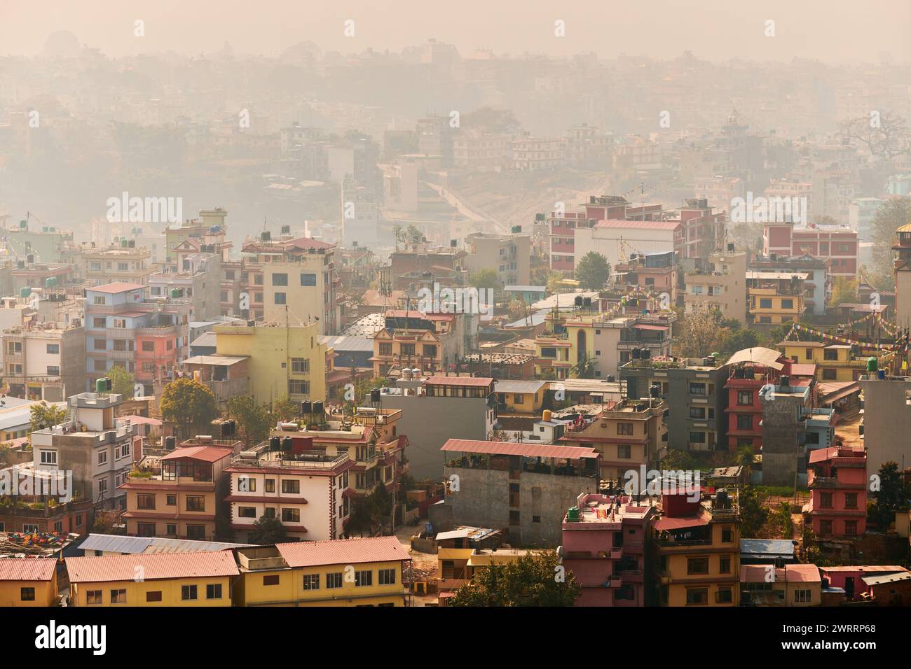 View of Kathmandu capital of Nepal from mountain through urban haze ...