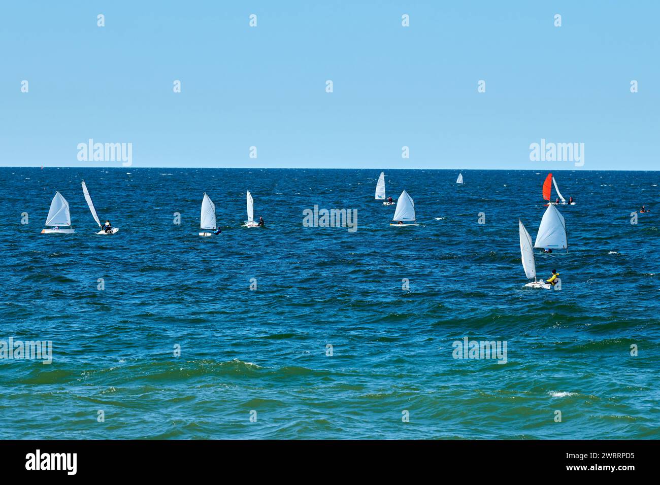 Blue sea sailing regatta, nautical spectacle sport sailing competition ...
