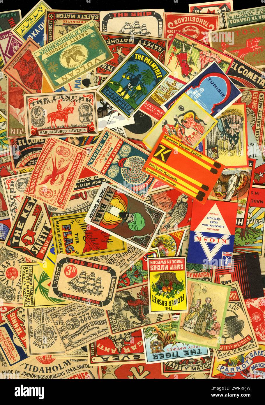 A mixed lot of 1920-30's safety match labels. Collecting hobby metaphor ...