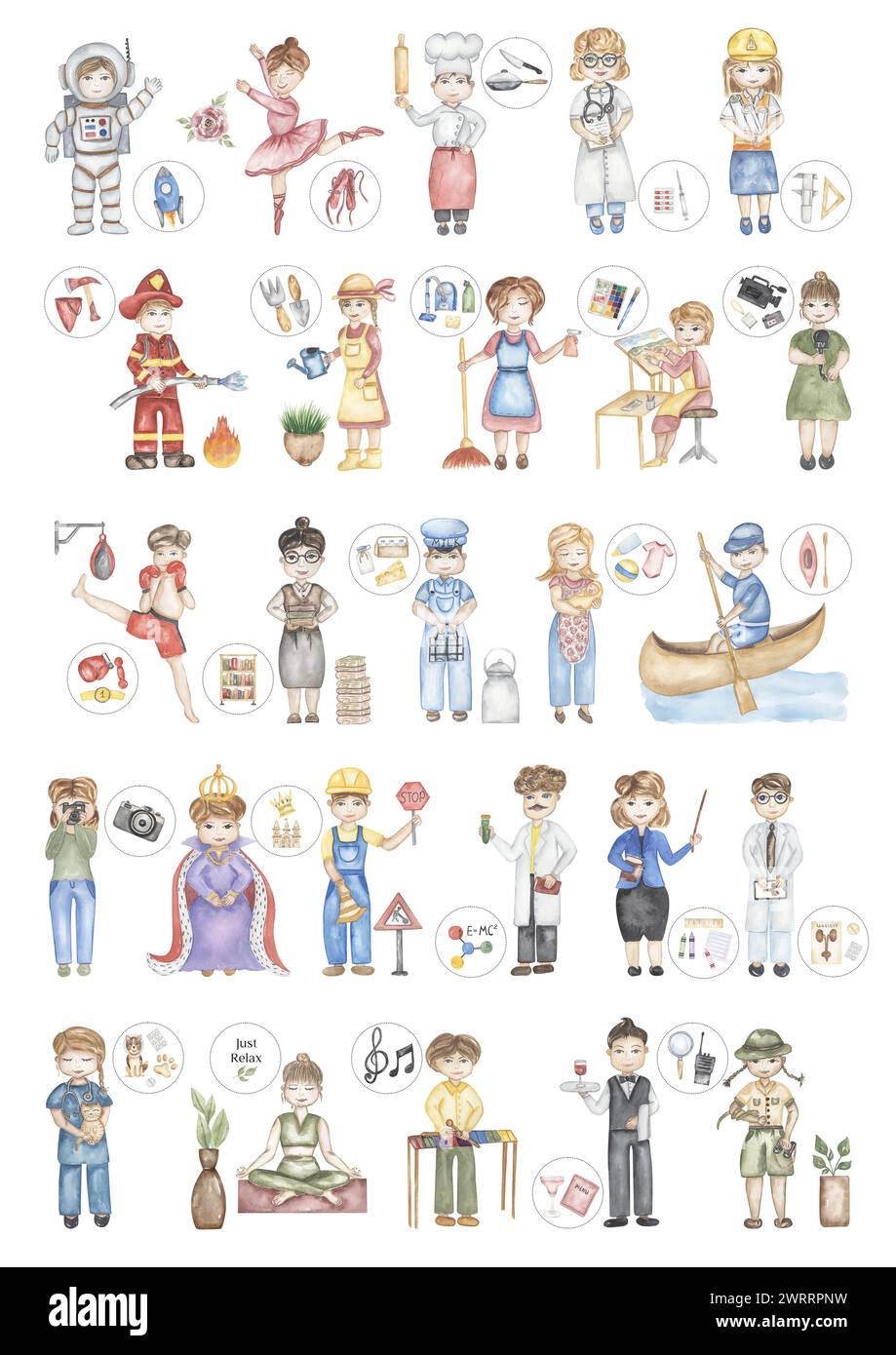 Alphabet poster for children, hand drawn professions ABC illustrations ...