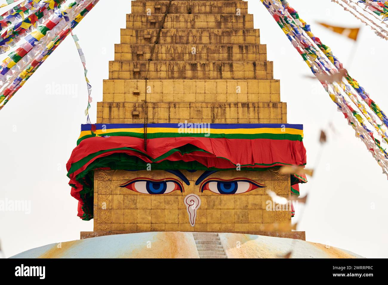 Boudhanath stupa in Kathmandu, Nepal decorated Buddha wisdom eyes and ...