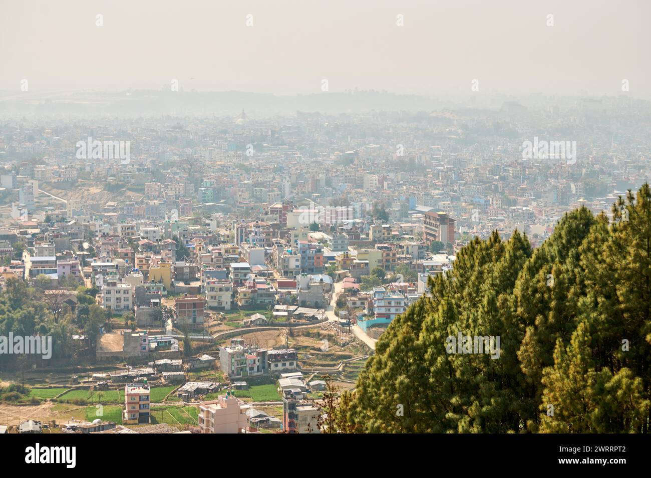 View of Kathmandu capital of Nepal from mountain through urban haze ...