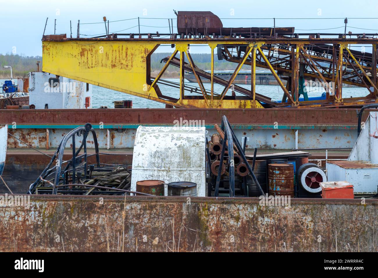 Old river vessels rust on dock repair shop Stock Photo - Alamy