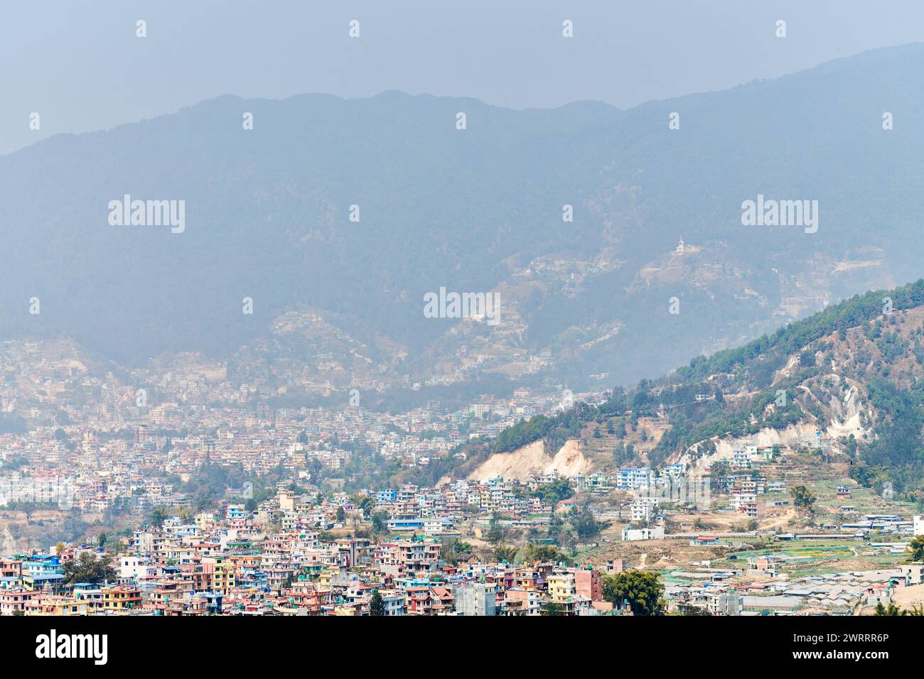 View of Kathmandu capital of Nepal from mountain through urban haze ...