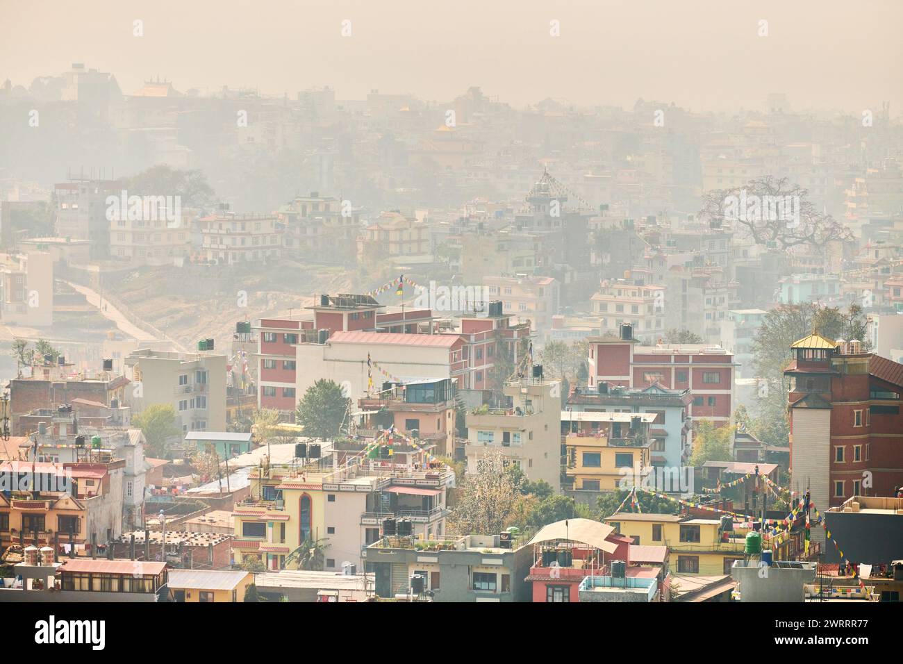 View of Kathmandu capital of Nepal from mountain through urban haze ...
