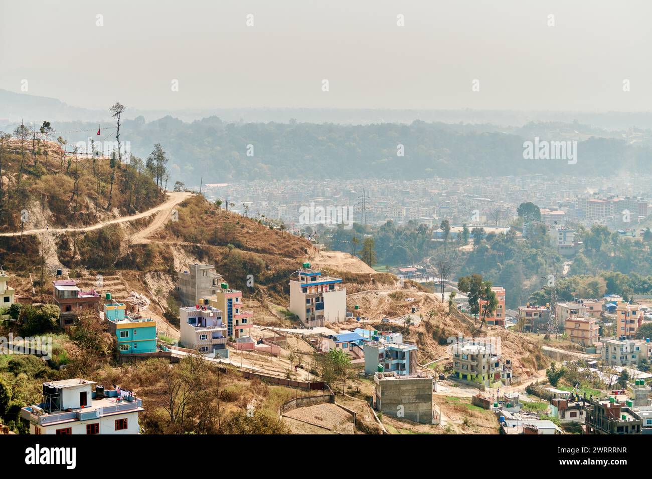 View of Kathmandu capital of Nepal from mountain through urban haze ...
