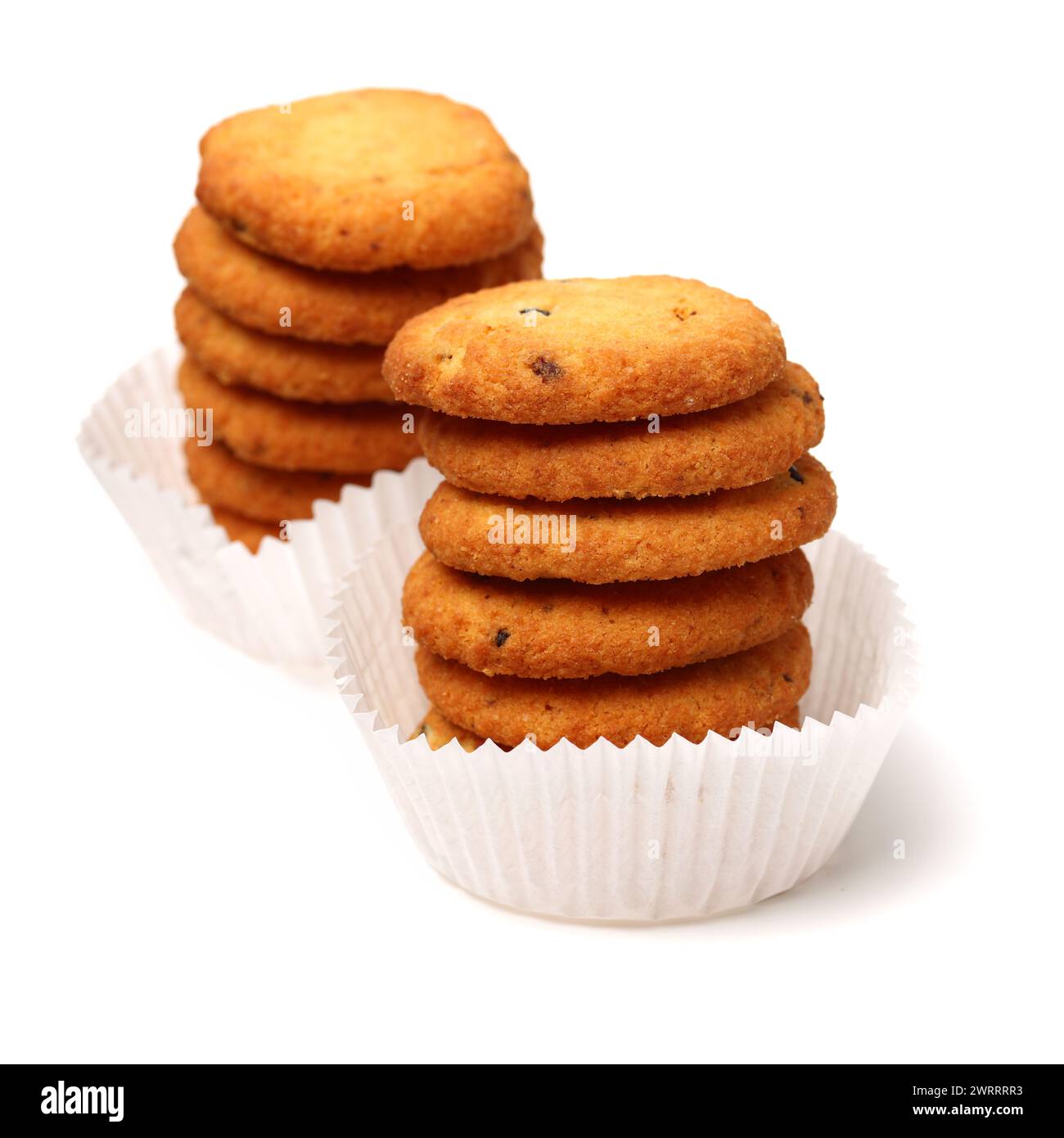 Cookie tower on white background Stock Photo - Alamy