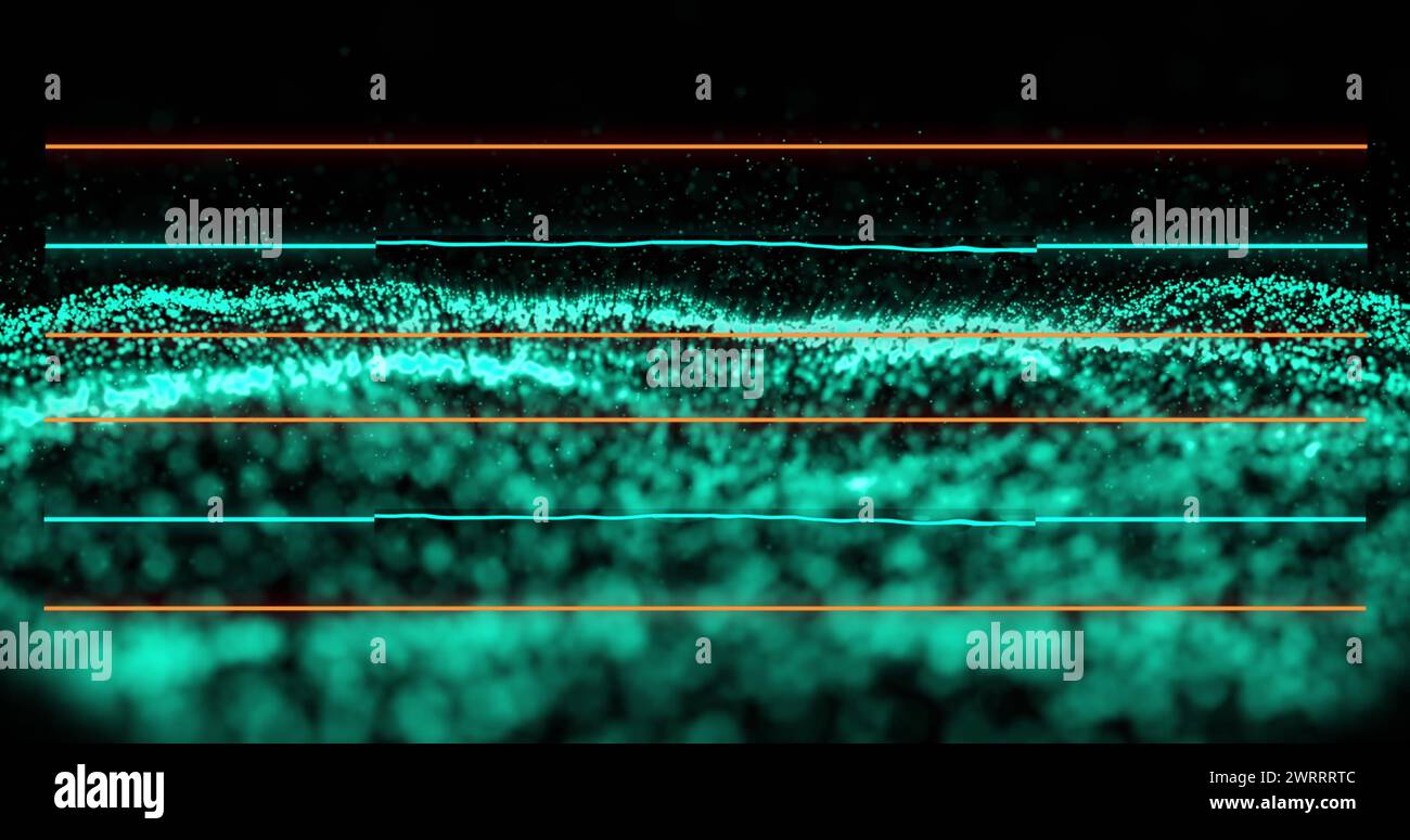 Image of horizontal green and orange lines over glowing green mesh ...