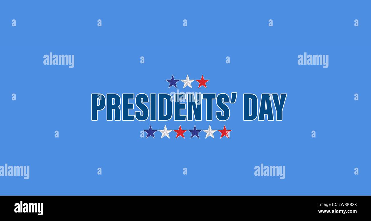 Image of presidents' day text and red, white and blue stars, on blue ...
