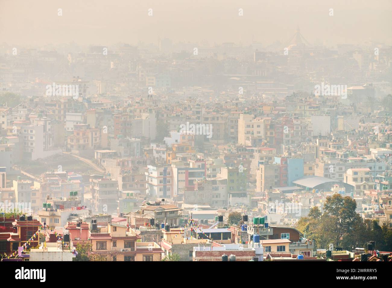 View of Kathmandu capital of Nepal from mountain through urban haze ...