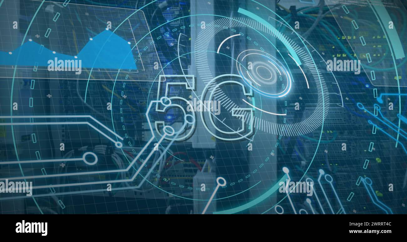 Image of 5g and processing circles over servers Stock Photo - Alamy