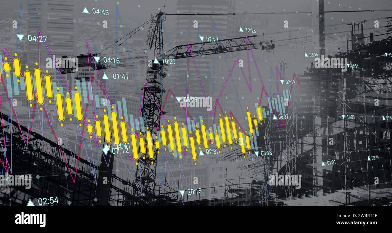 Image of construction site, financial data processing and statistics ...