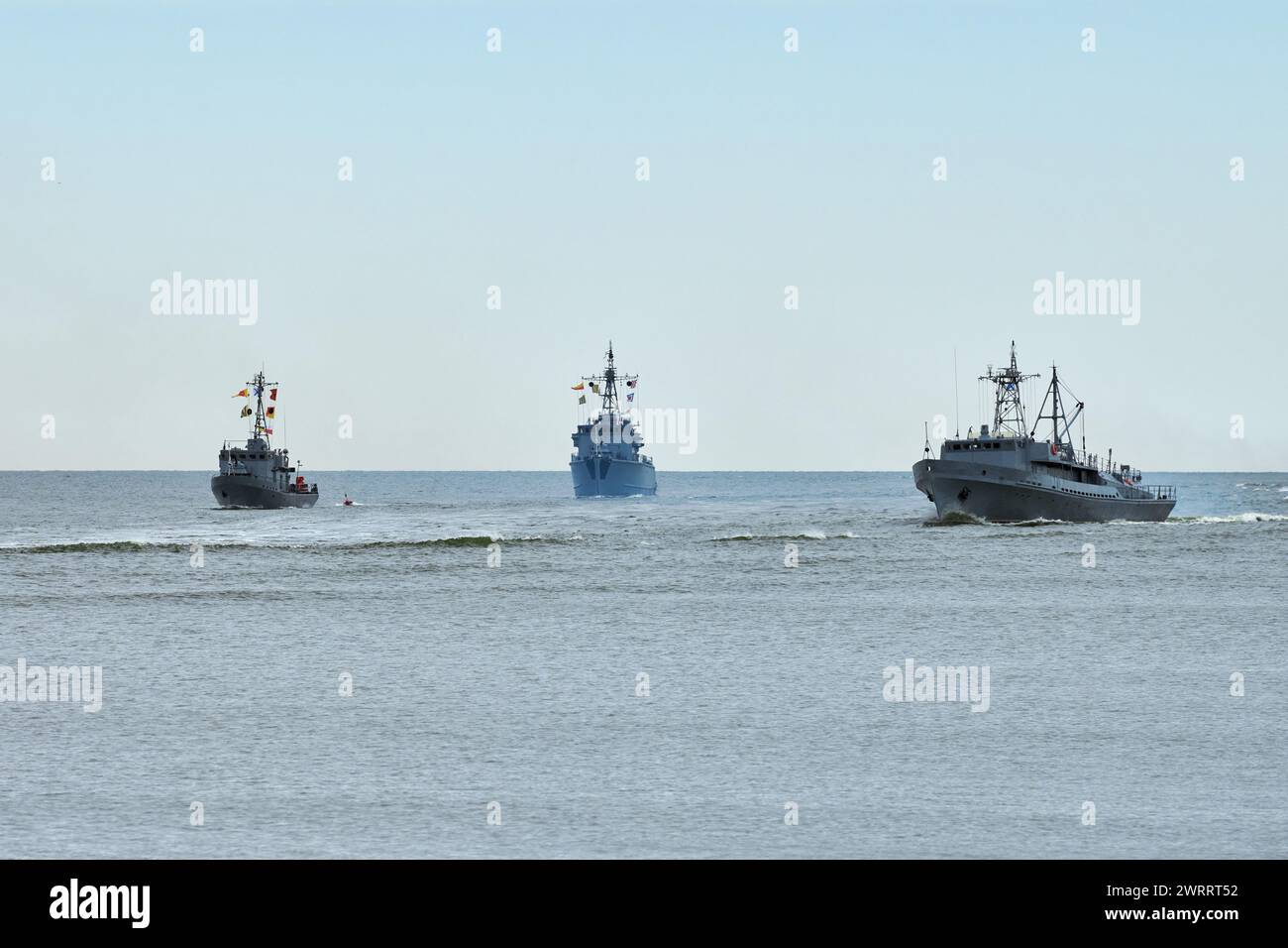 Flotilla of Russian warships sailing toward military target, armed ...