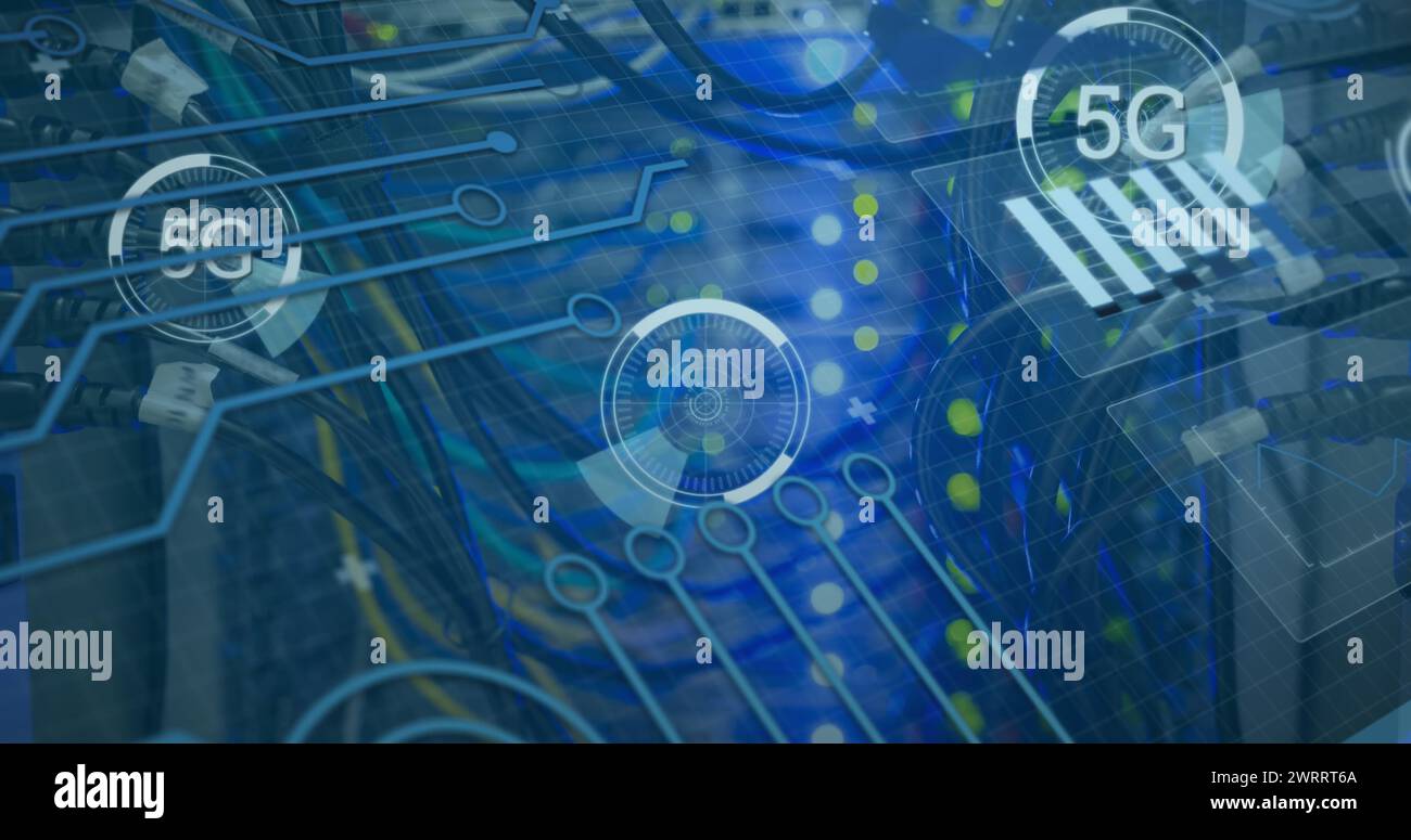 Image of data processing and 5g over computer wires Stock Photo - Alamy
