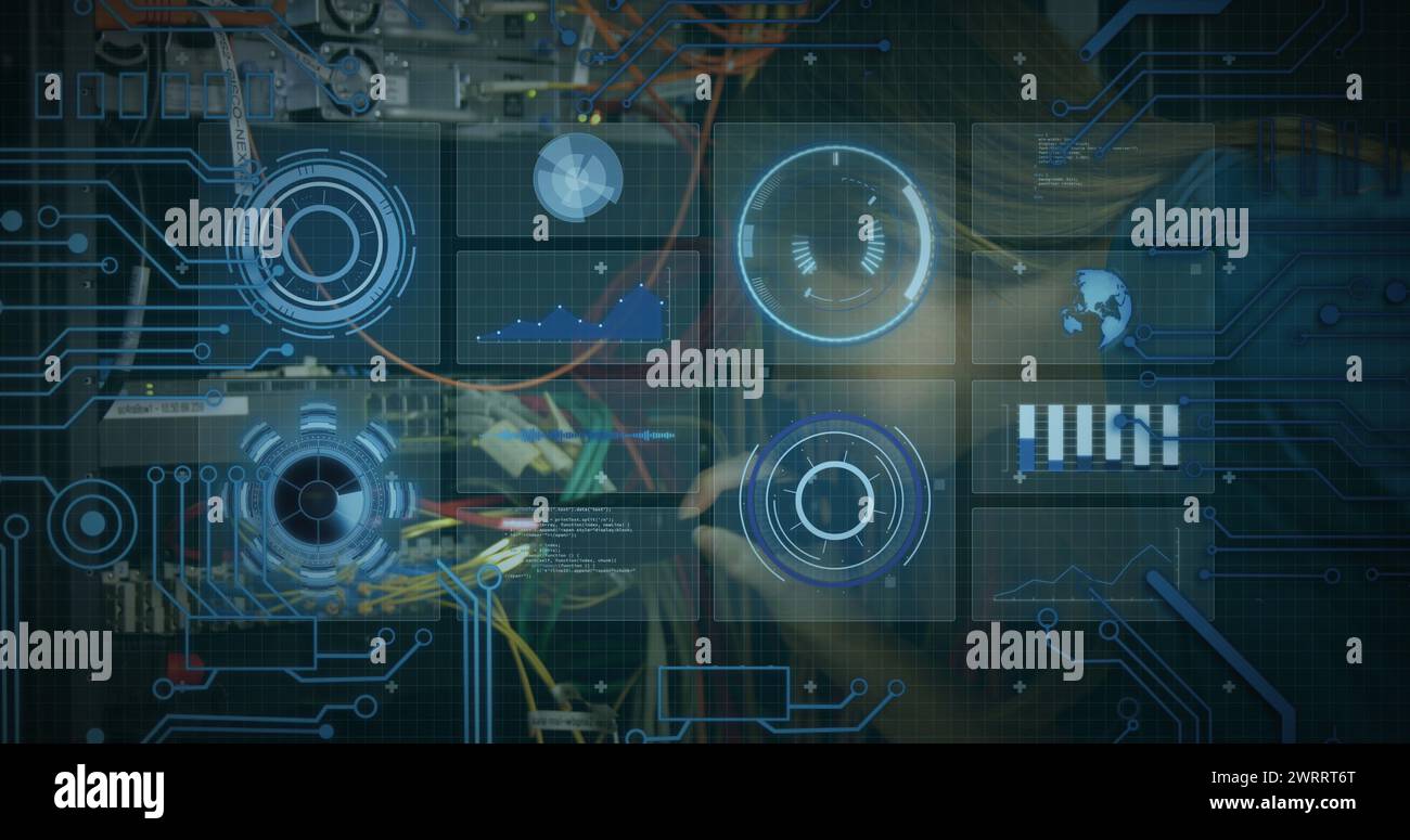 Image of data processing over caucasian female server room worker Stock ...