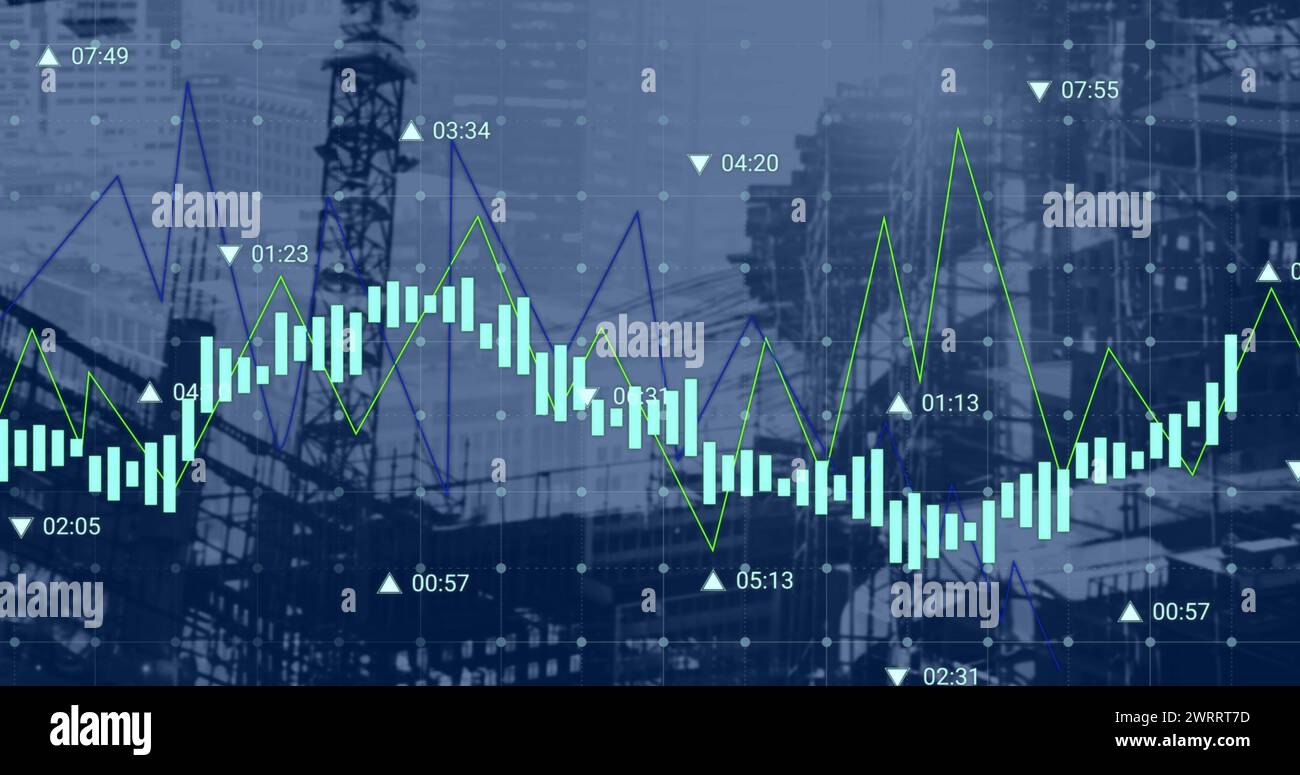 Image of construction site, financial data processing and statistics ...