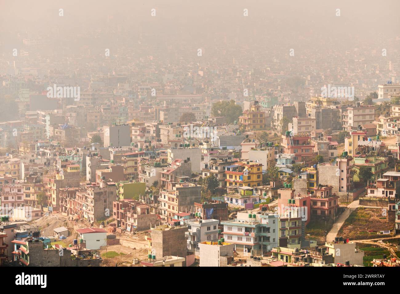 View of Kathmandu capital of Nepal from mountain through urban haze ...