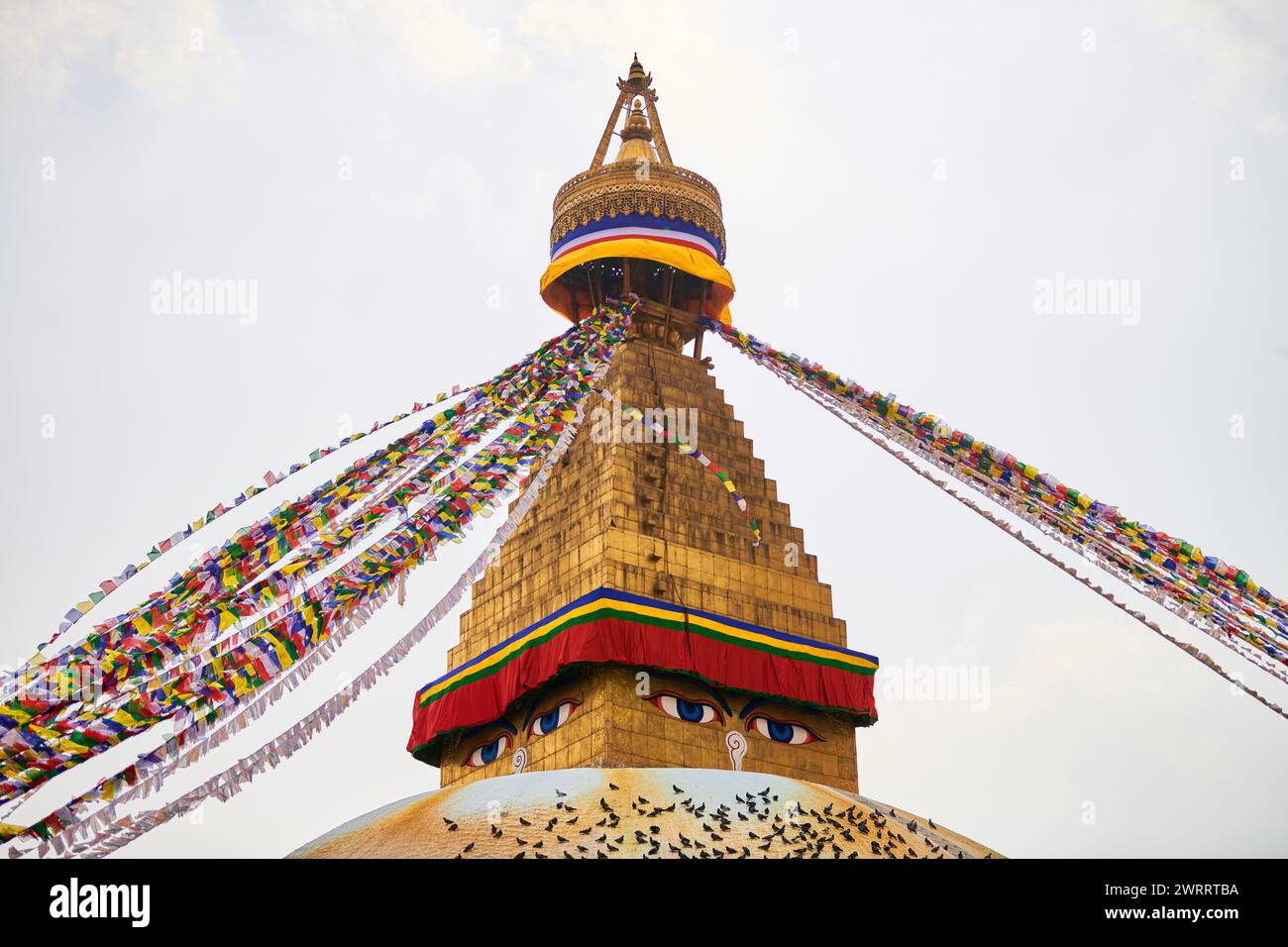 Boudhanath stupa in Kathmandu, Nepal decorated Buddha wisdom eyes and ...