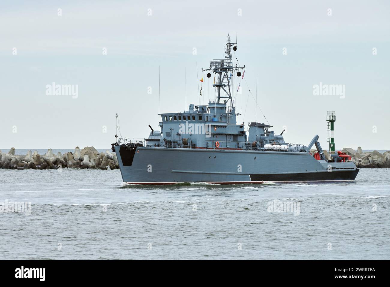 Russian warship armed with armament sails into sea toward military ...