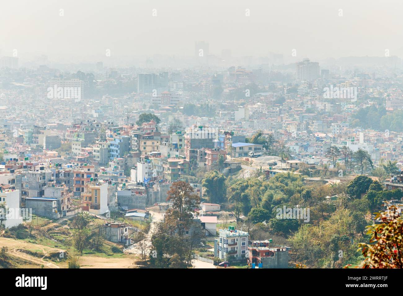 View of Kathmandu capital of Nepal from mountain through urban haze ...