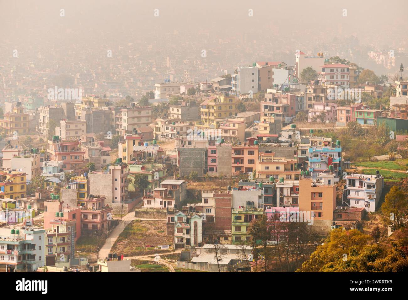 View of Kathmandu capital of Nepal from mountain through urban haze ...