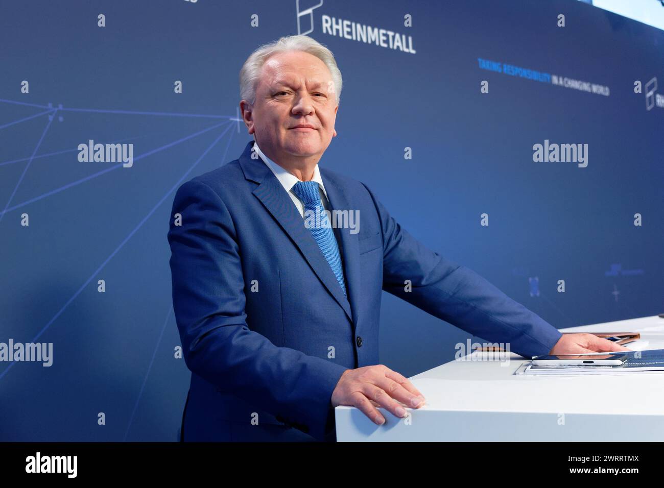 Duesseldorf, Germany. 14th Mar, 2024. Armin Papperger, CEO of Rheinmetall AG, takes the podium ...