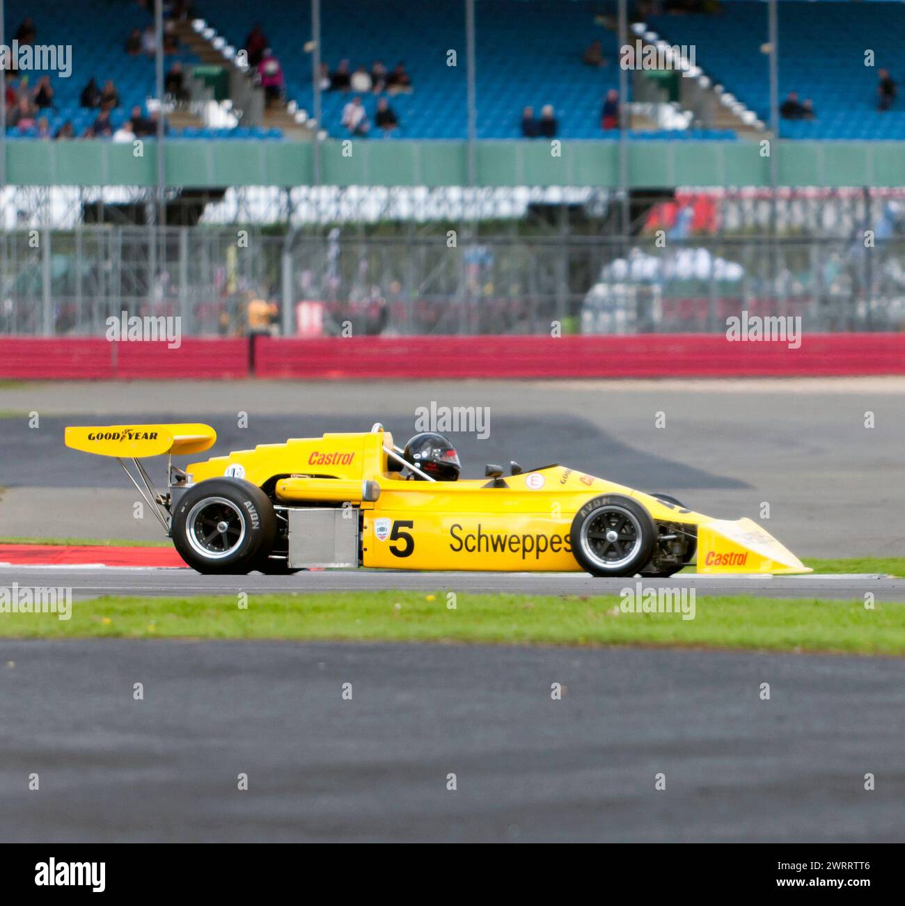 Mark Goodyear driving his 1975, yellow, March 75B, during the Derek ...