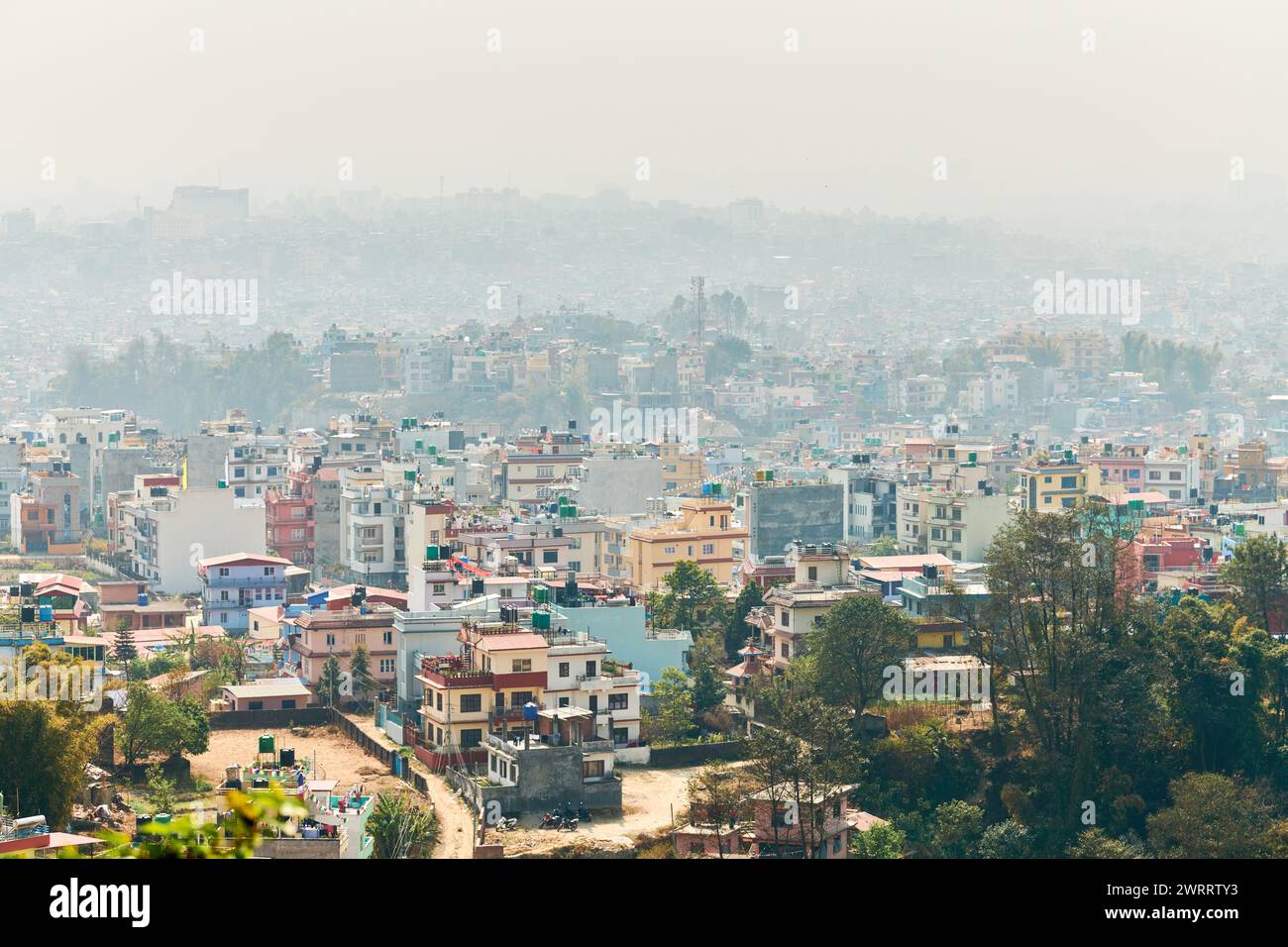 View of Kathmandu capital of Nepal from mountain through urban haze ...