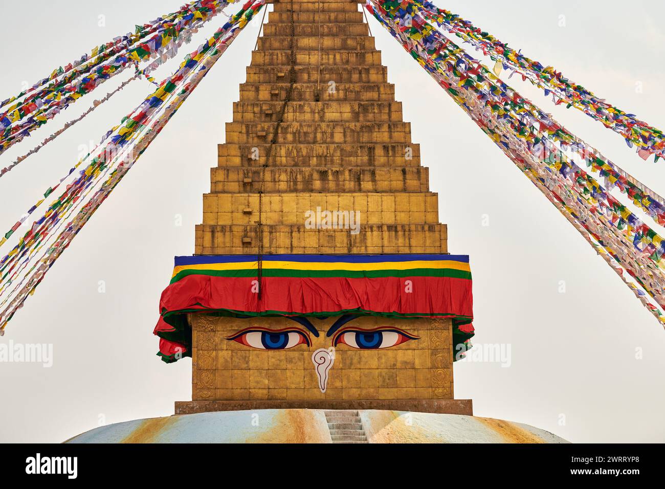 Boudhanath stupa in Kathmandu, Nepal decorated Buddha wisdom eyes and ...