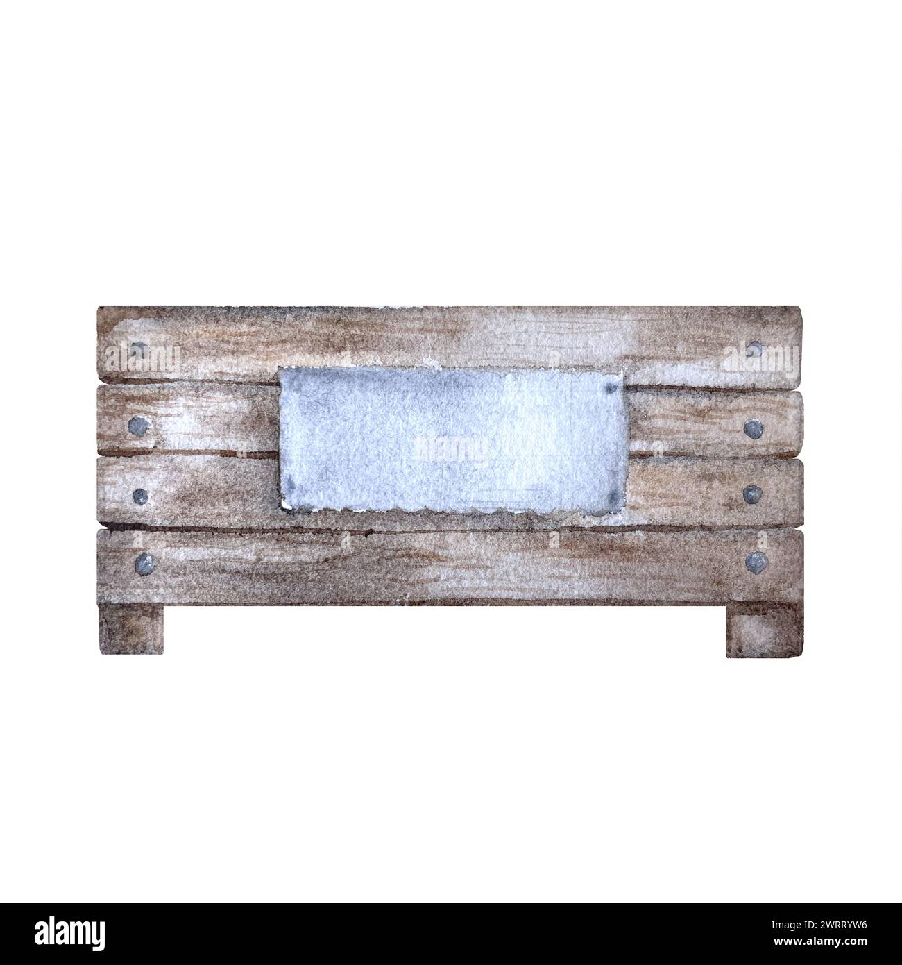 Wooden box for flowers and plants. Hand drawn watercolor illustration ...