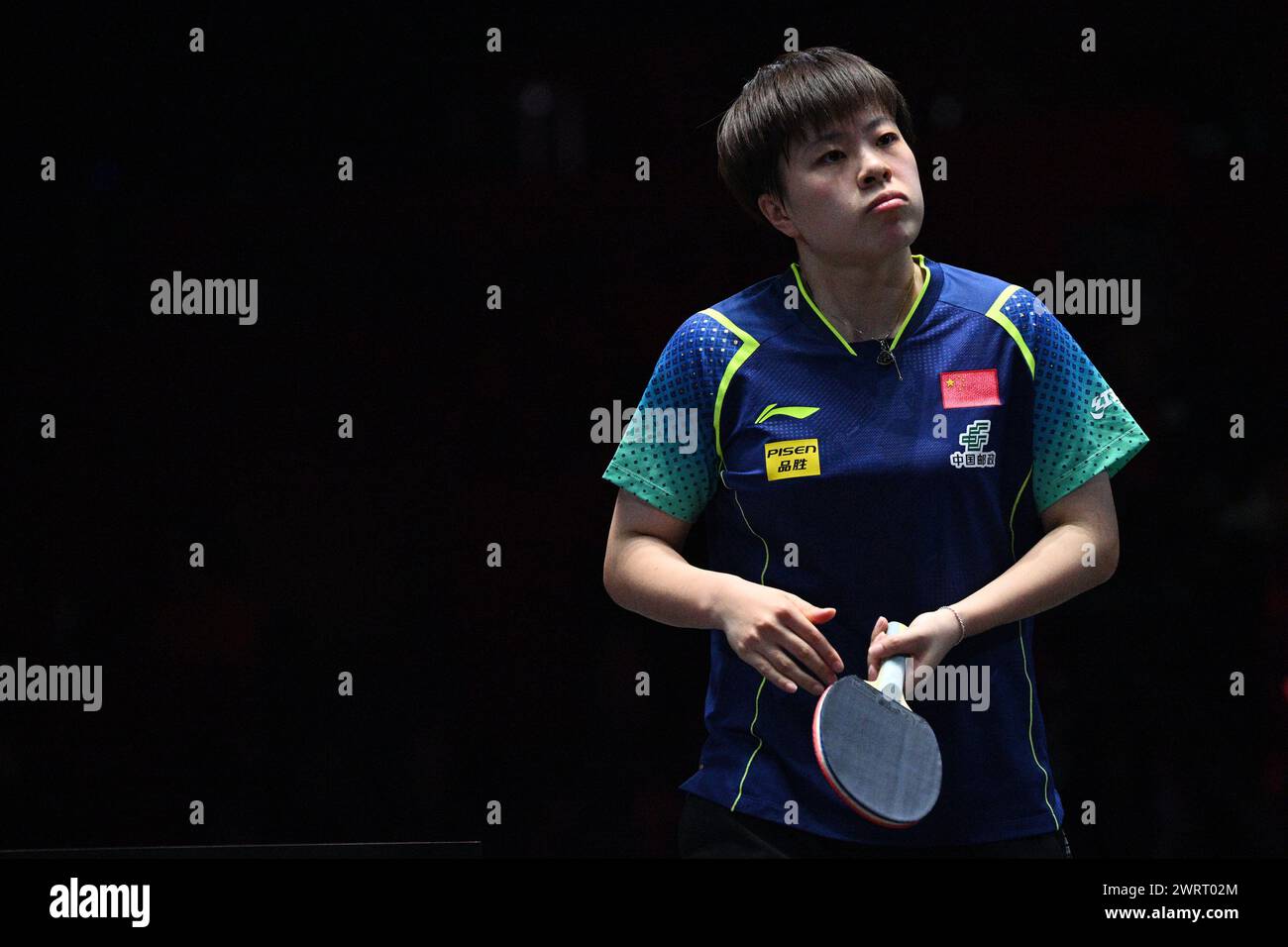 Singapore. 14th Mar, 2024. Wang Yidi of China reacts during the women's ...