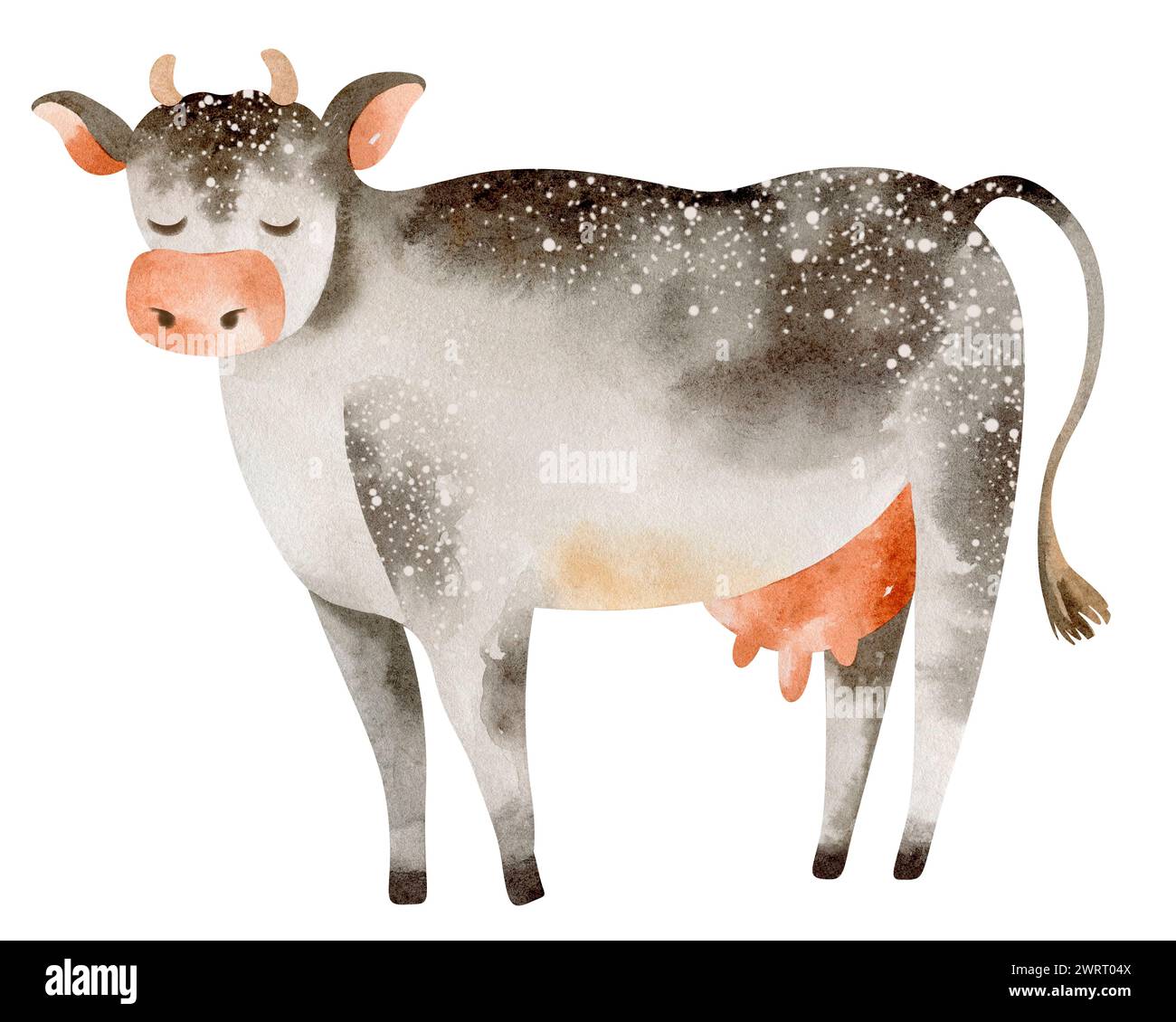 Watercolor illustration of a cartoon cow Stock Photo - Alamy