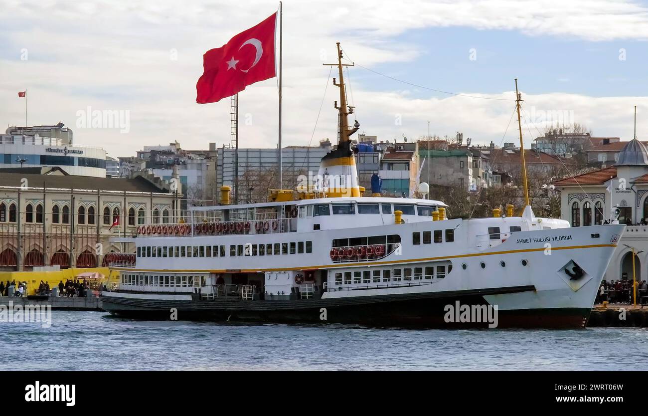 Istanbul, Turkey - 1.6.2024: Ferry Boat at the pier of Kadikoy district ...