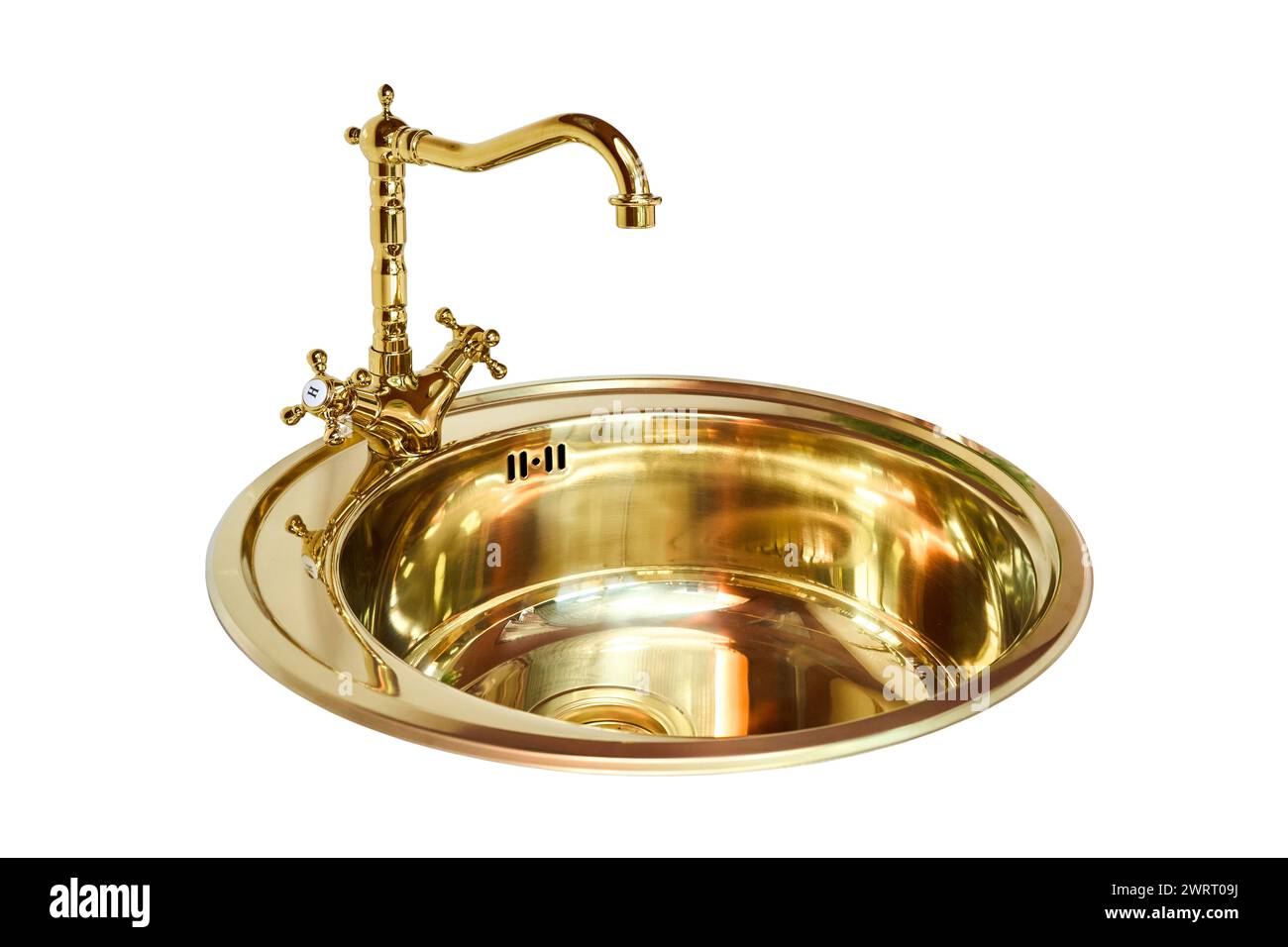 Golden brass sink and faucet double tap mixer in contemporary modern ...