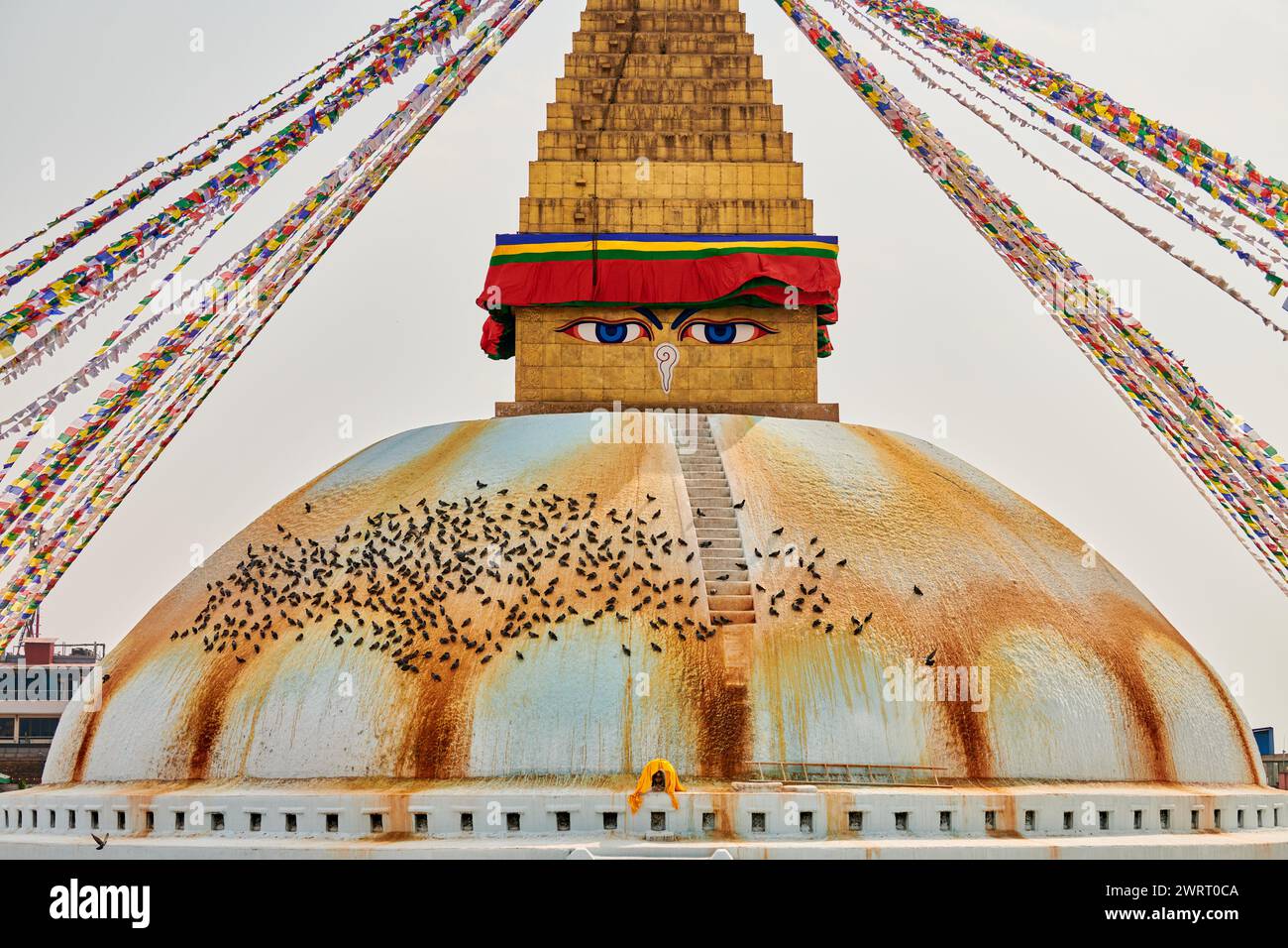 Boudhanath stupa in Kathmandu, Nepal decorated Buddha wisdom eyes and ...