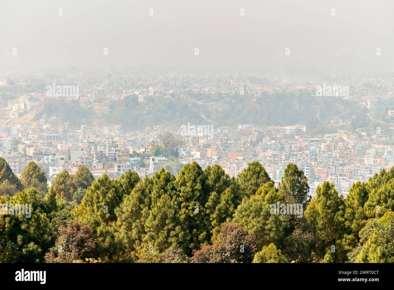 View of Kathmandu capital of Nepal from mountain through urban haze ...